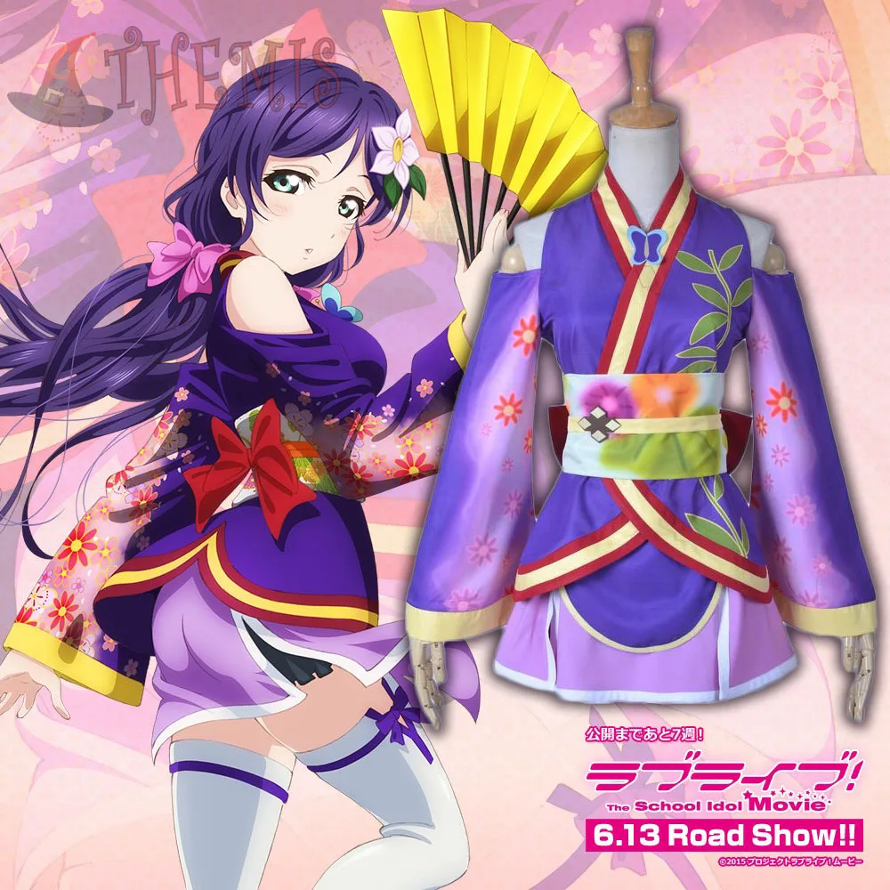 Athemis New Sexy Anime Cosplay Costume Lovelive Nozomi Tojo Cosplay Purple Dress Girls Mini