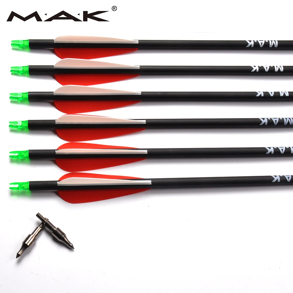 קשת וחץ - 12pcs Carbon Arrow 28/30 Inch Spine 500 with Replaceable ...