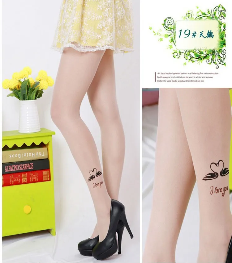 Collant,QA92 faux tatouages imprimés collants 15D collants en velours ...