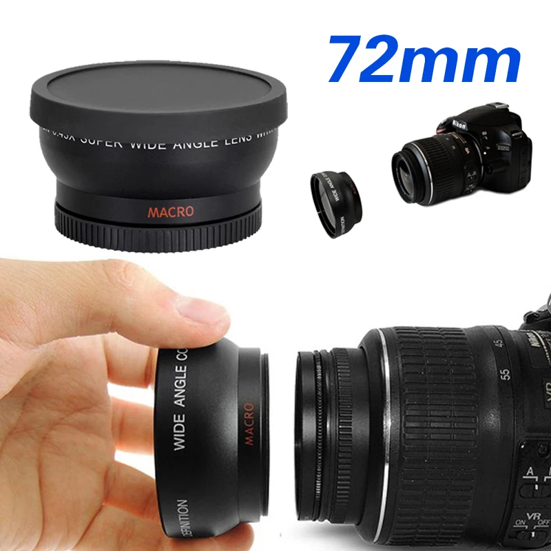 72mm 0.45X 슈퍼 매크로 와이드 앵글 어안 매크로 사진 렌즈, 캐논 니콘 소니 펜탁스 DSLR DV SLR 카메라 ...