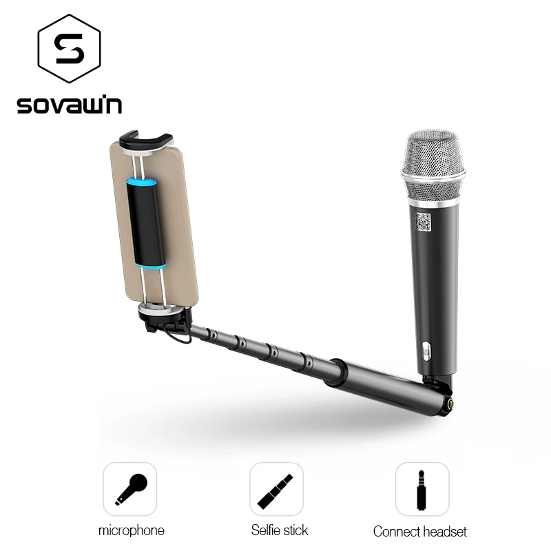 Selfie Stick with Condenser Microphone Studio Mic Monopod 2 in 1 ...