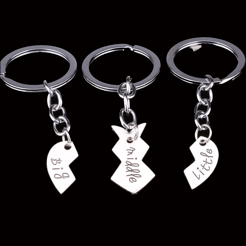 Bespmosp 3PC Charm Heart Big Middle Little Sister Sis Key Chains Ring ...