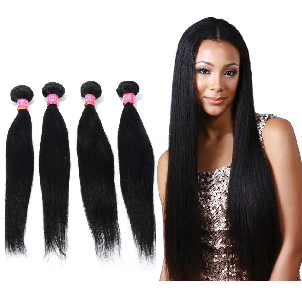 8A Unprocessed Peruvian Virgin Hair Straight Human Hair Weave Peruvian ...