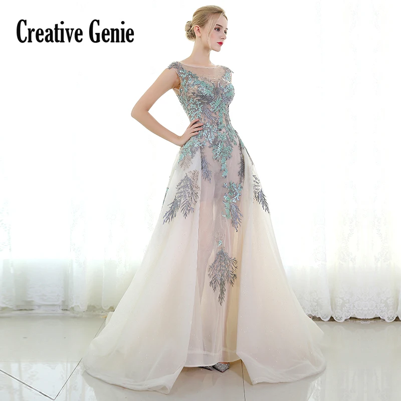 Elegant Mermaid Evening dress Long 2018 New Champagne Lace Sexy Evening ...