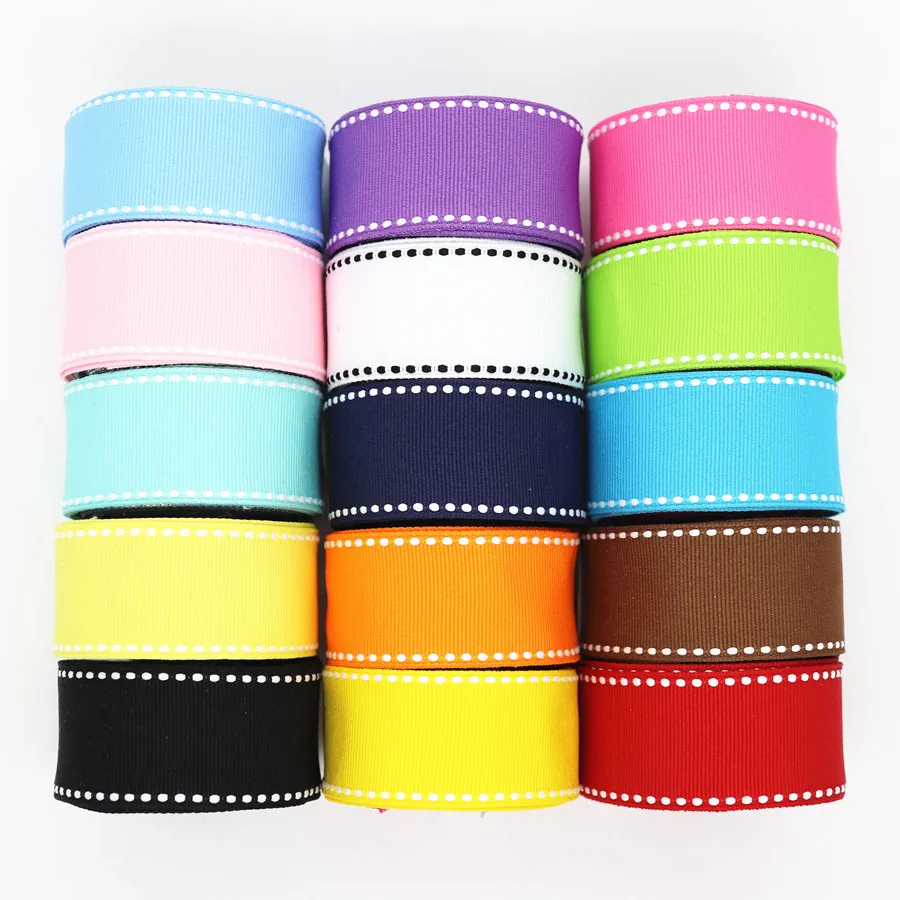 5 Yards Stitch Ribbons 9MM/25MM/38MM White Edge Dotted Line Ribbon For ...