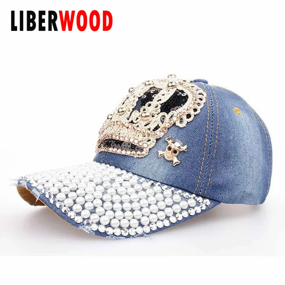 2017 New Cute Crown Baseball Cap Silver Jewel Rhinestone Bling crown ...
