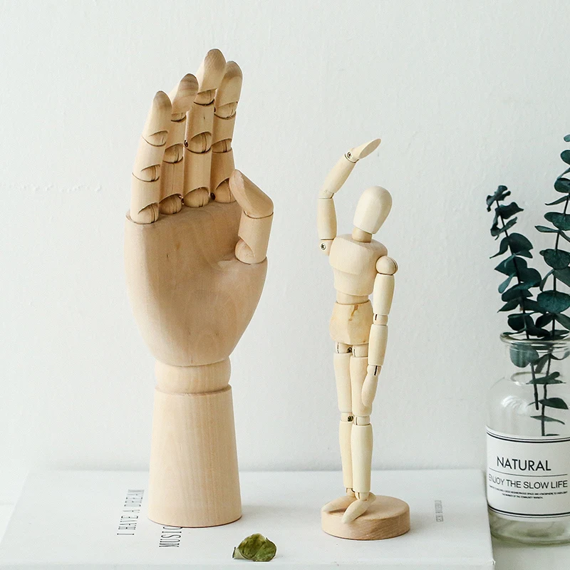 Simple Joint Wooden Man Hand Puppet Model Glasses Holder Set Home ...