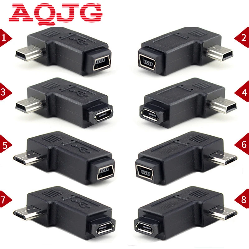90 Degree Left & Right Angled Mini USB 5pin Female to Micro USB Male ...
