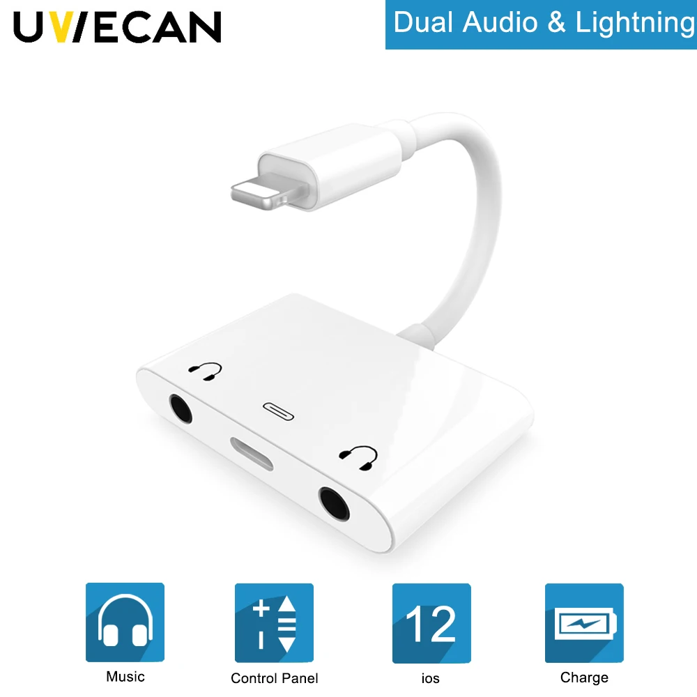 5X For Lightning to Dual 3.5 mm Headphone Audio Aux Jack+For Lightning ...