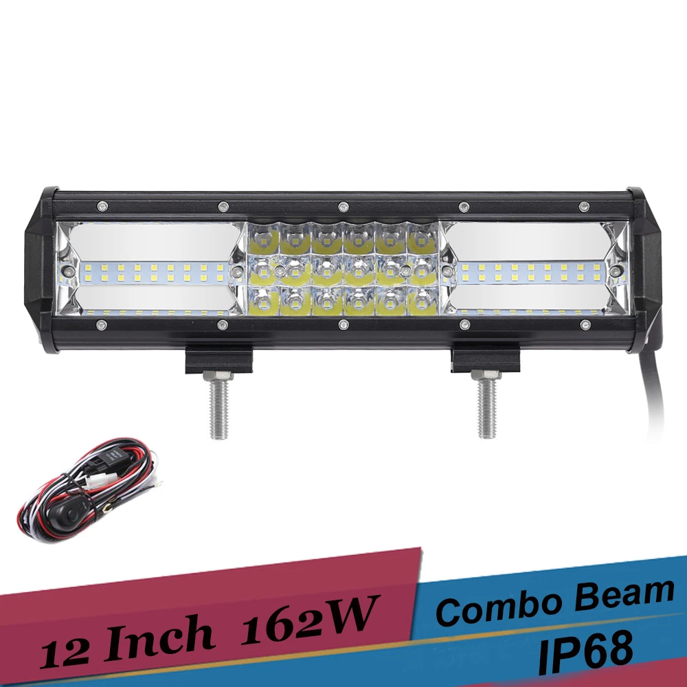 12 Inch LED Bar 162w Offroad 4x4 SUV 3 Row LED Light Combo Beam Driving ...
