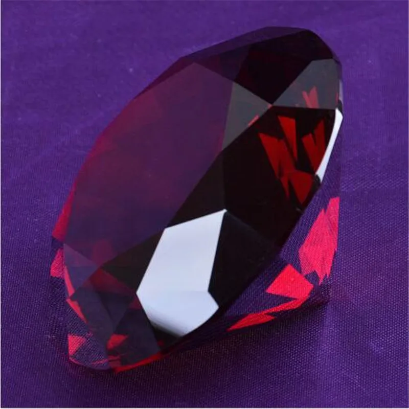 80mm 1pcs Red Crystal Diamond Shape Crystal Diamond Paperweight Facet ...