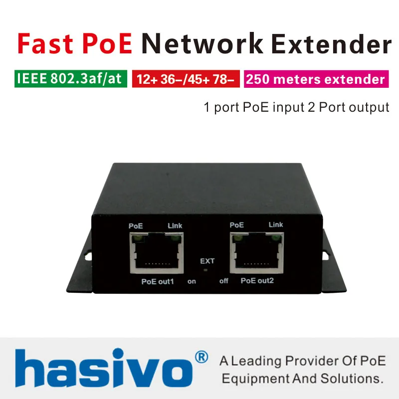 PoE Network Ethernet Switch PoE Extender 250 meters with 1 port 10/100M Rj45 input 2 port 10 ...