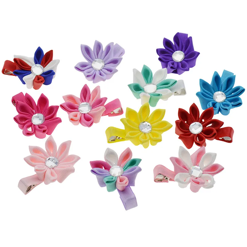 12PCS Little Girls Rhinestone Hairpins Small Flower Hair Clips Girls ...