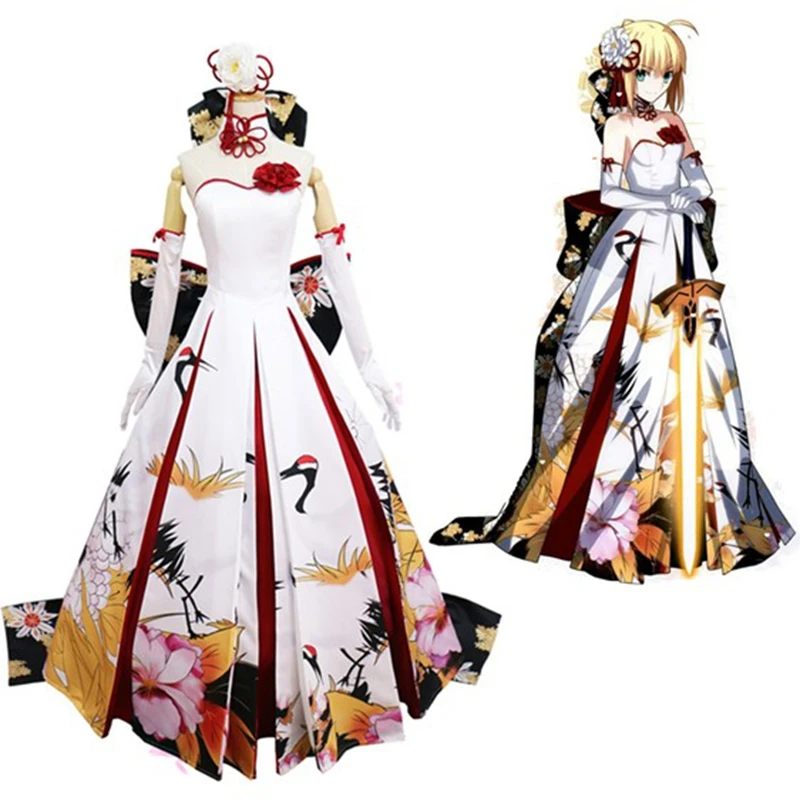 Fate stay night Nero Saber New Year Ceremony Crane Wedding Dress Full ...