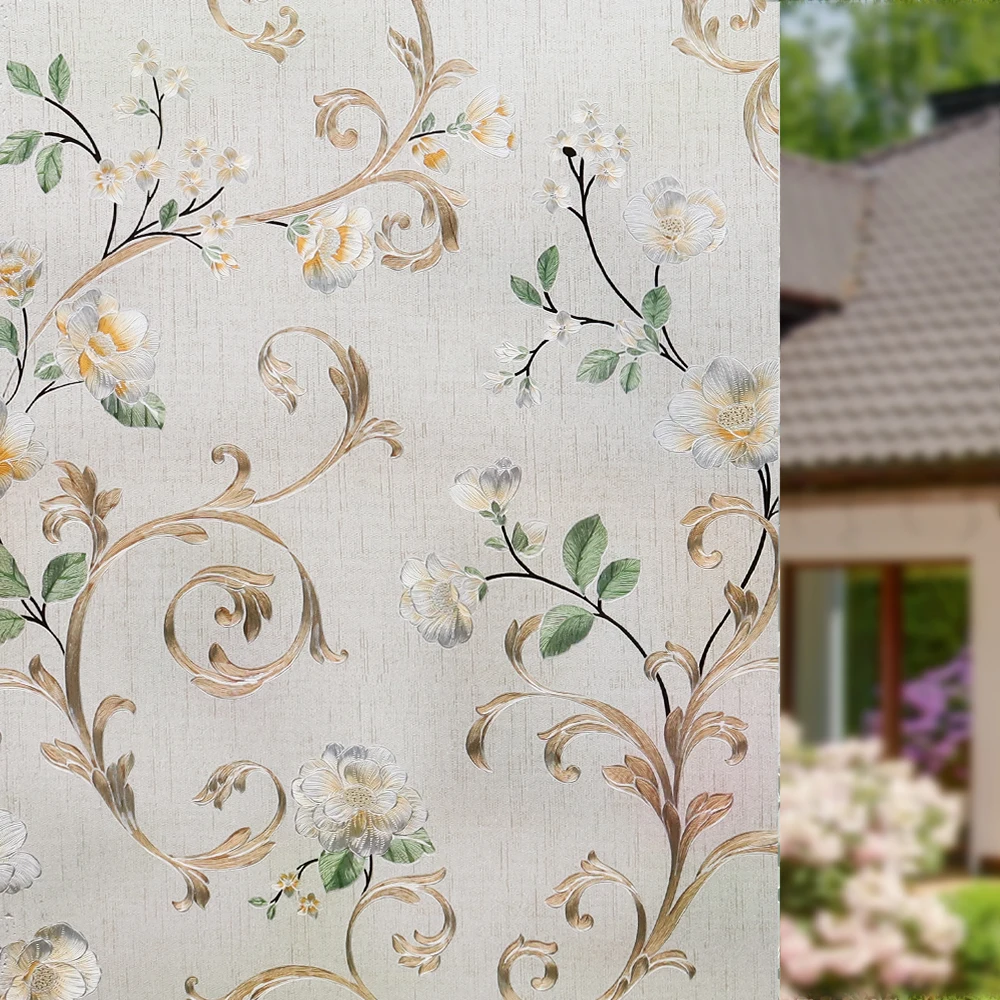 Fancy fix Non adhsive static window film Elegant floral decorative ...