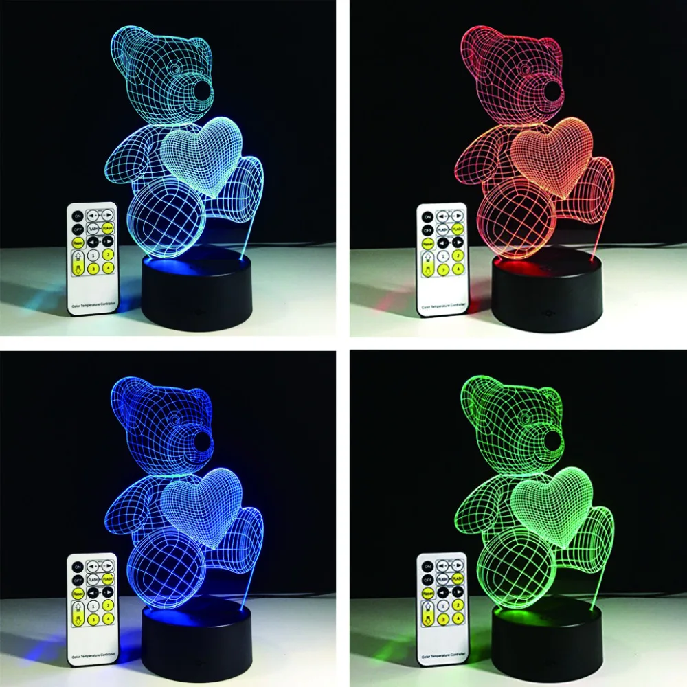 Jiaderui Cartoon Cute Heart Bear Shape Acrylic LED Table Lamp 3D Baby ...