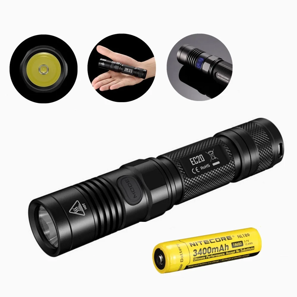 Nitecore EC20 LED Flashlight Cree XM L2 960 LM with nitecore NL189 ...