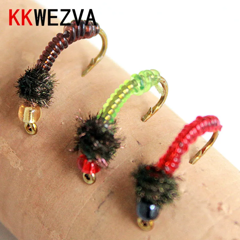 KKWEZVA 24PCS Promotion Stained Glass Bead Head Nymph Scud Midge Fly ...