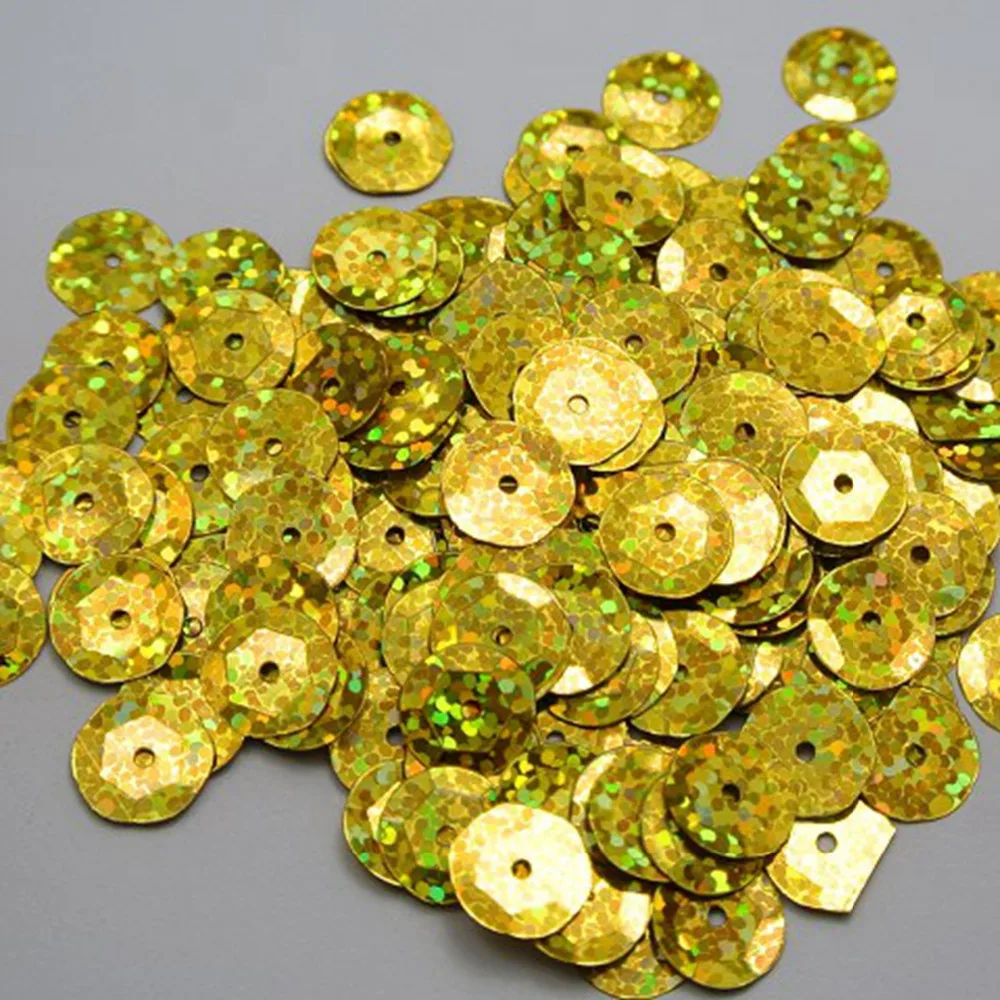 2000 Gold Hologram 10mm Cup Round Loose Sequins Paillette Sewing ...