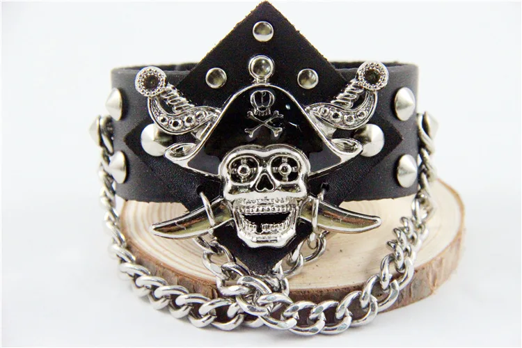 2018 star rock style punk pirates of the Caribbean pirate skull leather ...