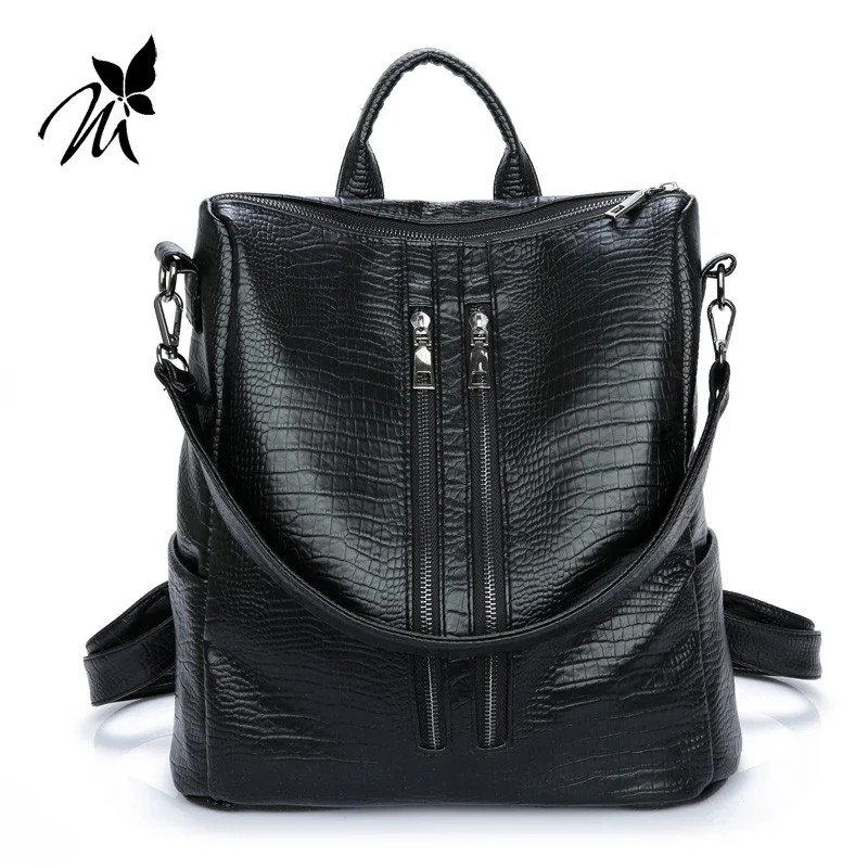 European crocodile grain leather backpack female han edition fashion ...