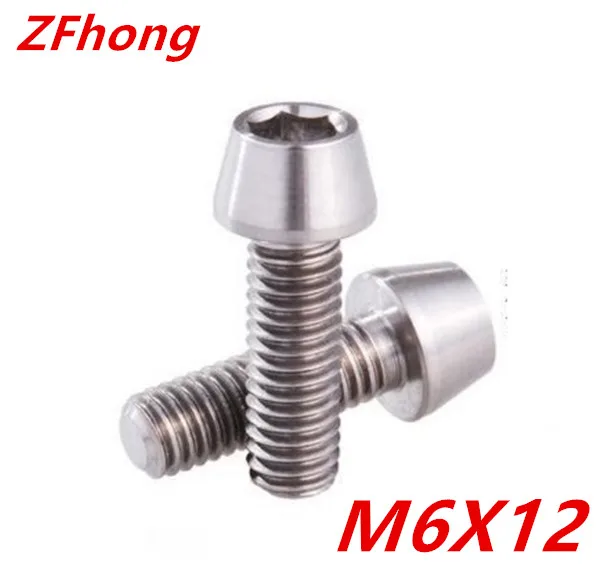 6pcs M6*12 Pure Titanium Alloy Screws Cone Head Ti Screws TC4 Forward ...