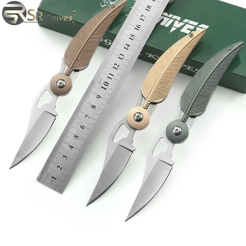 Folding Knife Pocket Camping Knives Feather Shape Handle 4Cr13 High ...
