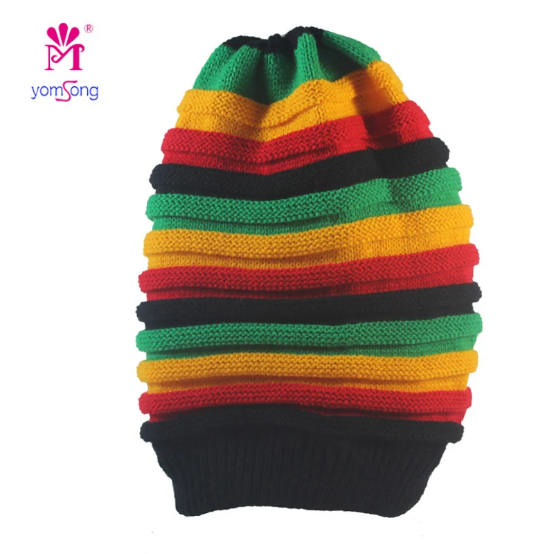 Yomsong Fashion Winter Striped Jamaica Rasta Reggae Rainbow Wool ...