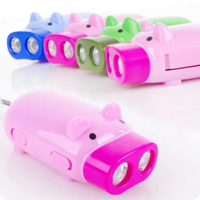 2 Pcs/Lot Kawaii Pig Mini LED Flashlight Novelty Hand pressing ...