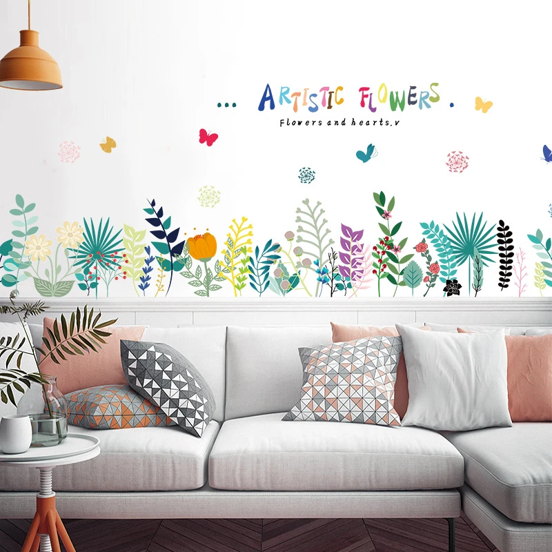 Baseboard Colorful ARTISTIC FLOWERS Wall Stickers Removable Living Room ...