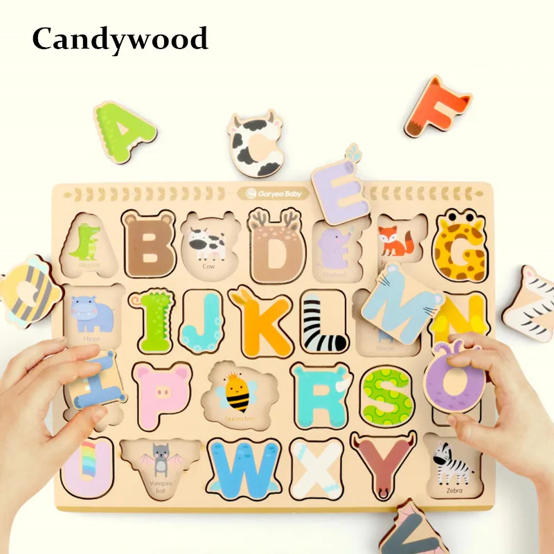 30*20CM Cartoon 26 Letters Puzzle Wooden Toys Alphabet Puzzles for ...