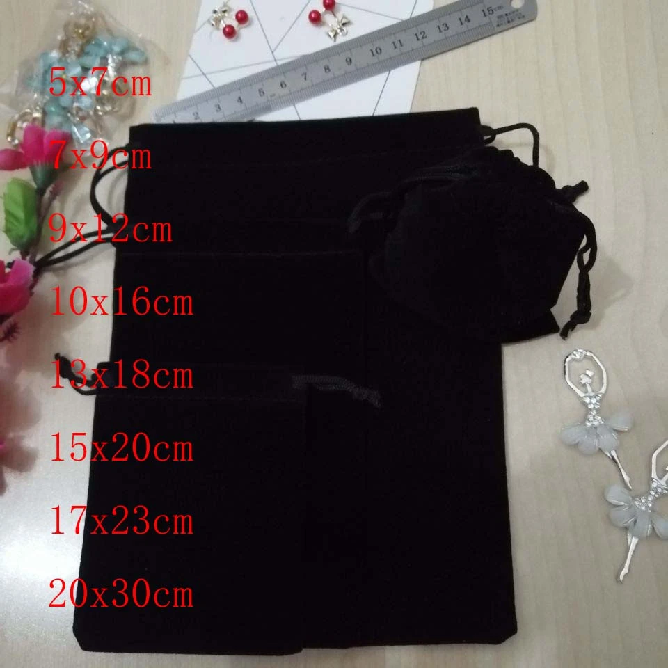 Hot 100pcs/lot Black Velvet Bags For Gifts 7x9 9x12 10x16 13x18cm ...