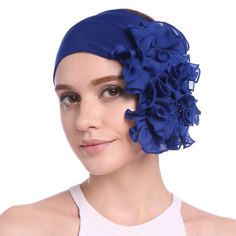 Babalet Women's Elegant Soft Side Wrinkle Ruffle Flower Muslim Turban ...