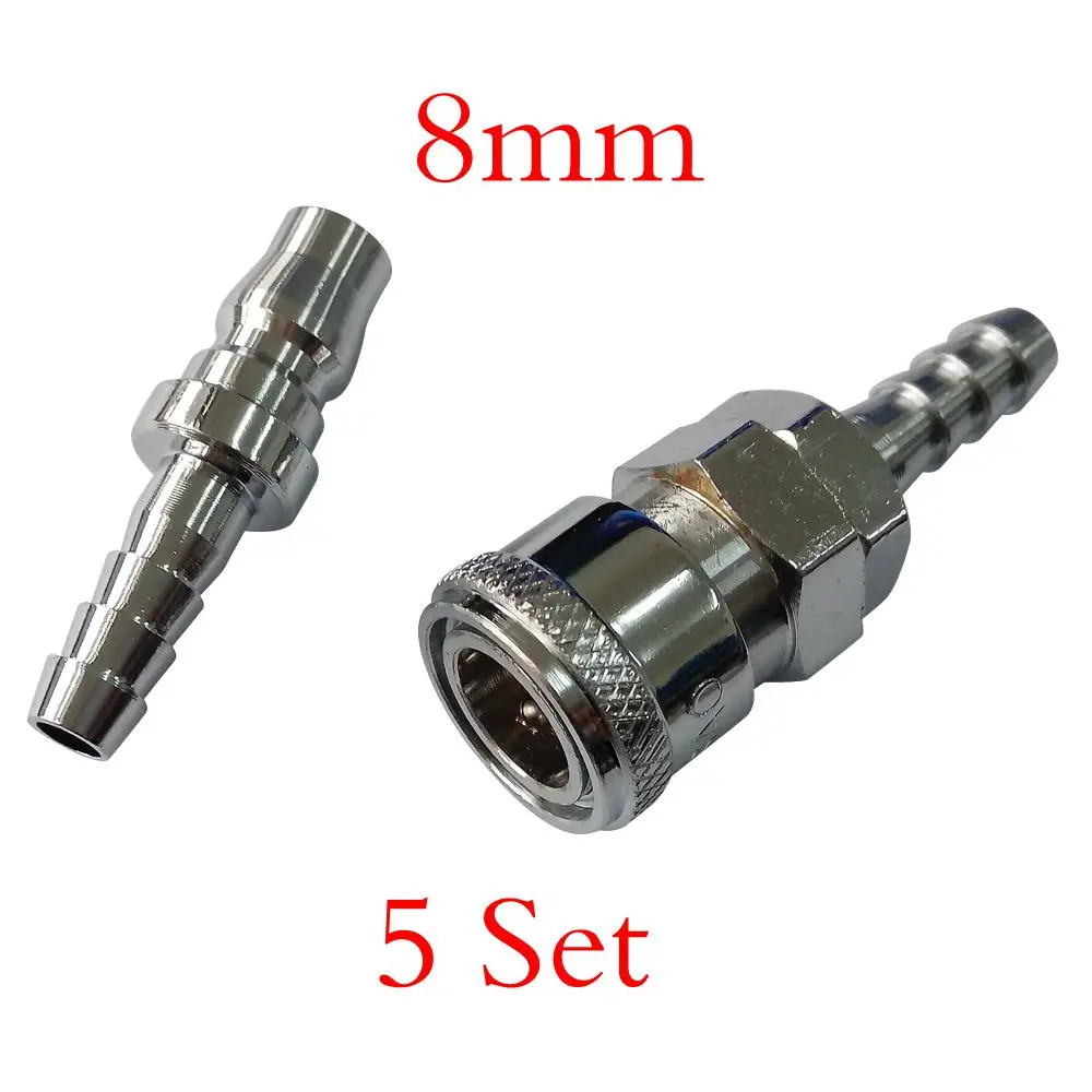 5 Set 8mm ID Hose Air Compressor Pneumatic Quick Coupler Connector Barb ...