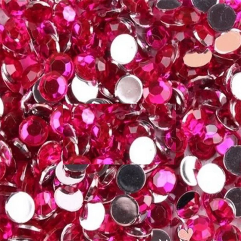 2-12mm Diy Bling Hot Pink Color Round Acrylic Rhinestones Flatback ...