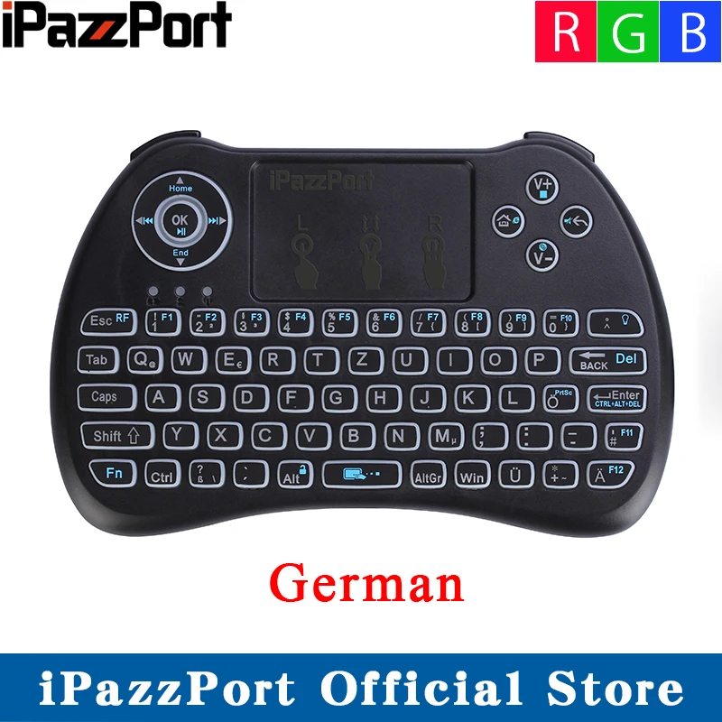 iPazzPort 21Q RGB Backlit German Mini Keyboard 2.4GHz Wireless Keyboard ...