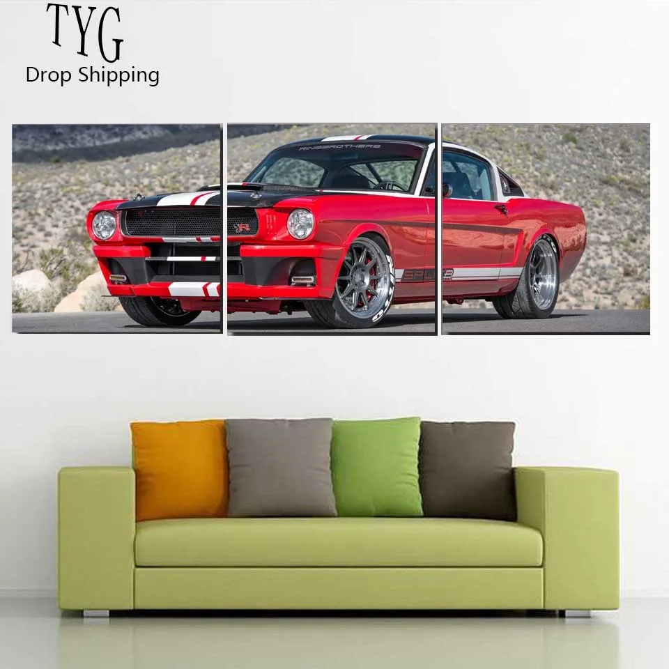 Modern Home Decor Modular Frame 3 Panel Red Car Poster Canvas Paintings ...