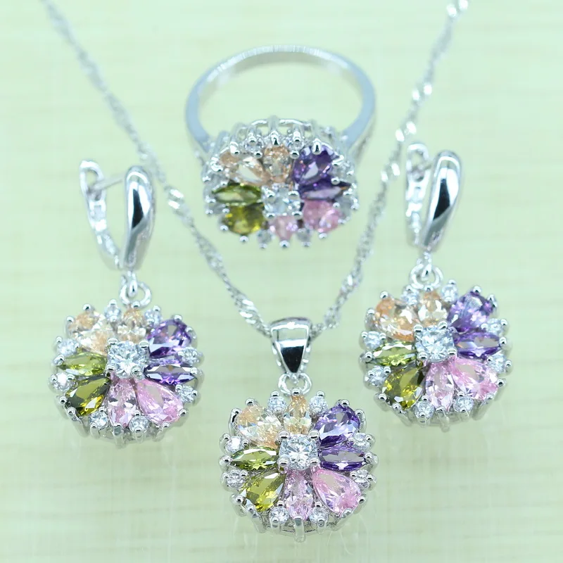 925 Silver Multi Color Jewelry Set For Women Fabulous Silver Zircon ...