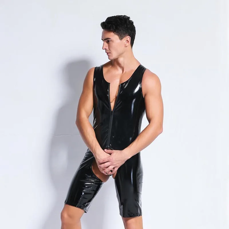 Sexy Faux Latex Leather Wetlook Costumes Gay Men Body Harnesses Wear