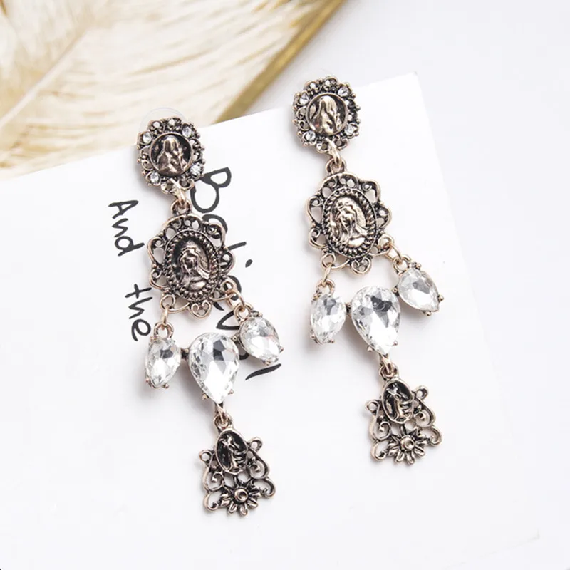 Vintage Geometric Hollow Flower Luxury Rhinestone Long Drop Dangle
