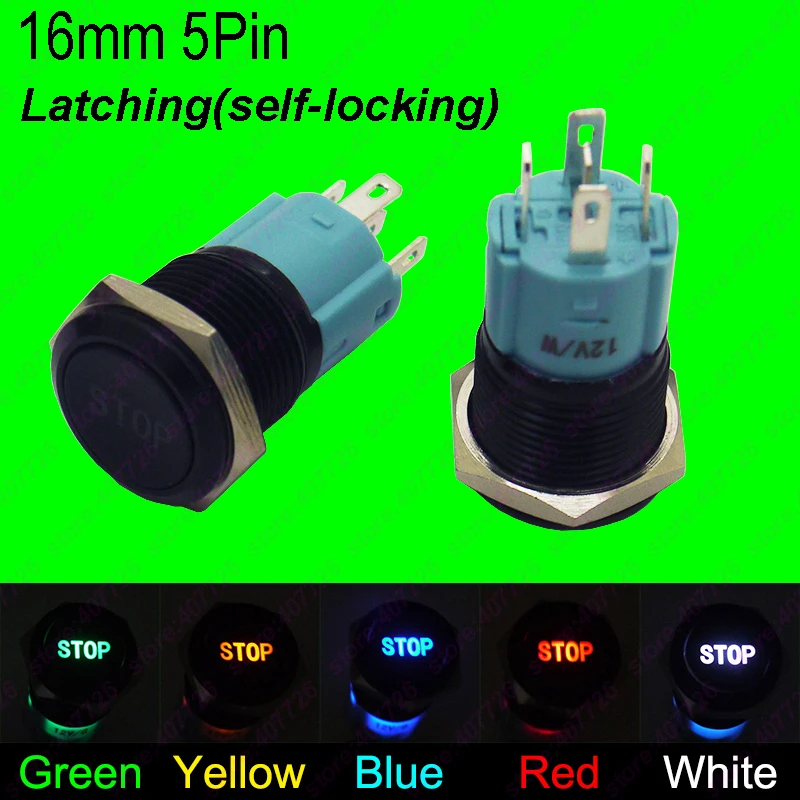 1PC-16MM-Waterproof-Self-Locking-Latching-Metal-Switch-With-LED-STOP ...