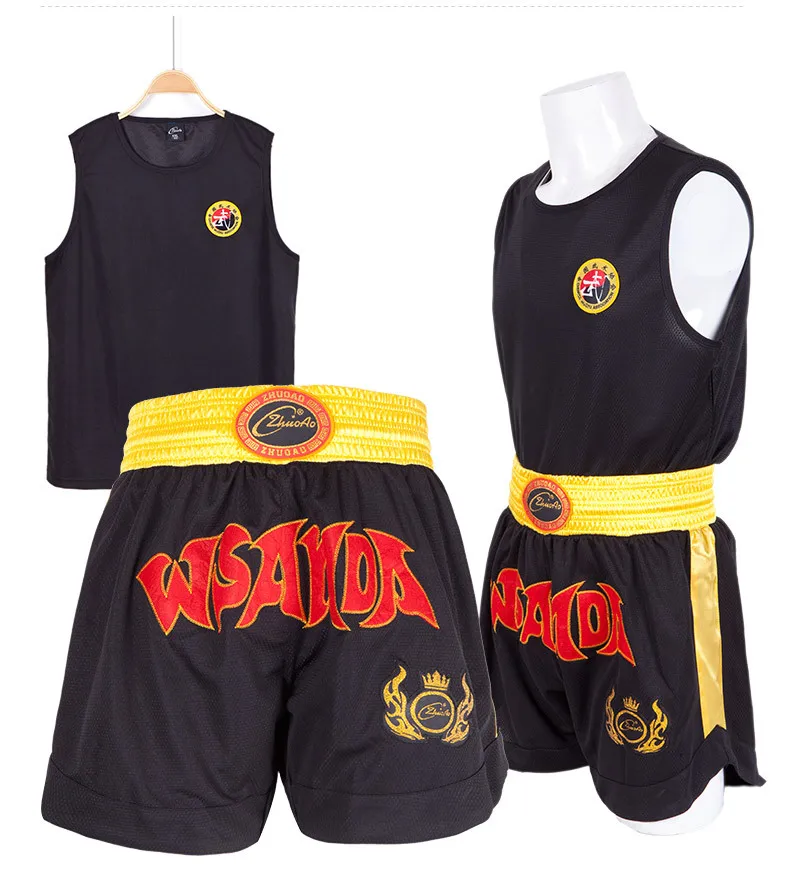 Kids Women Men Muay Thai Boxing Uniforms MMA Shorts+T Shirts Martial ...