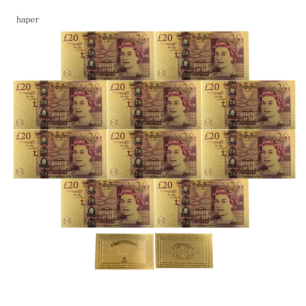 24k Gold Foil Banknote British 20 Pounds Note in 24k Gold Plated ...