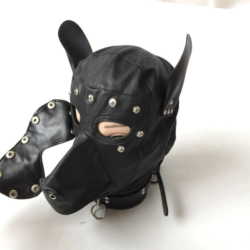 Hot Soft Leather Bondage Dog Hood Headgear Face Mask Detachable ...