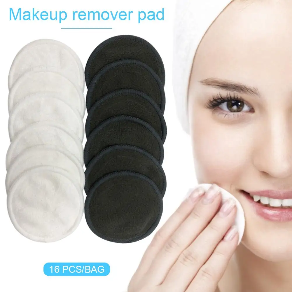 재사용 가능한 메이크업 리무버 코튼 패드 16 개 세탁 가능한 코튼 패드 더블 레이어 와이프 패드 네일 아트 클리닝 패드 세탁 가방 포함메이크업 리무버