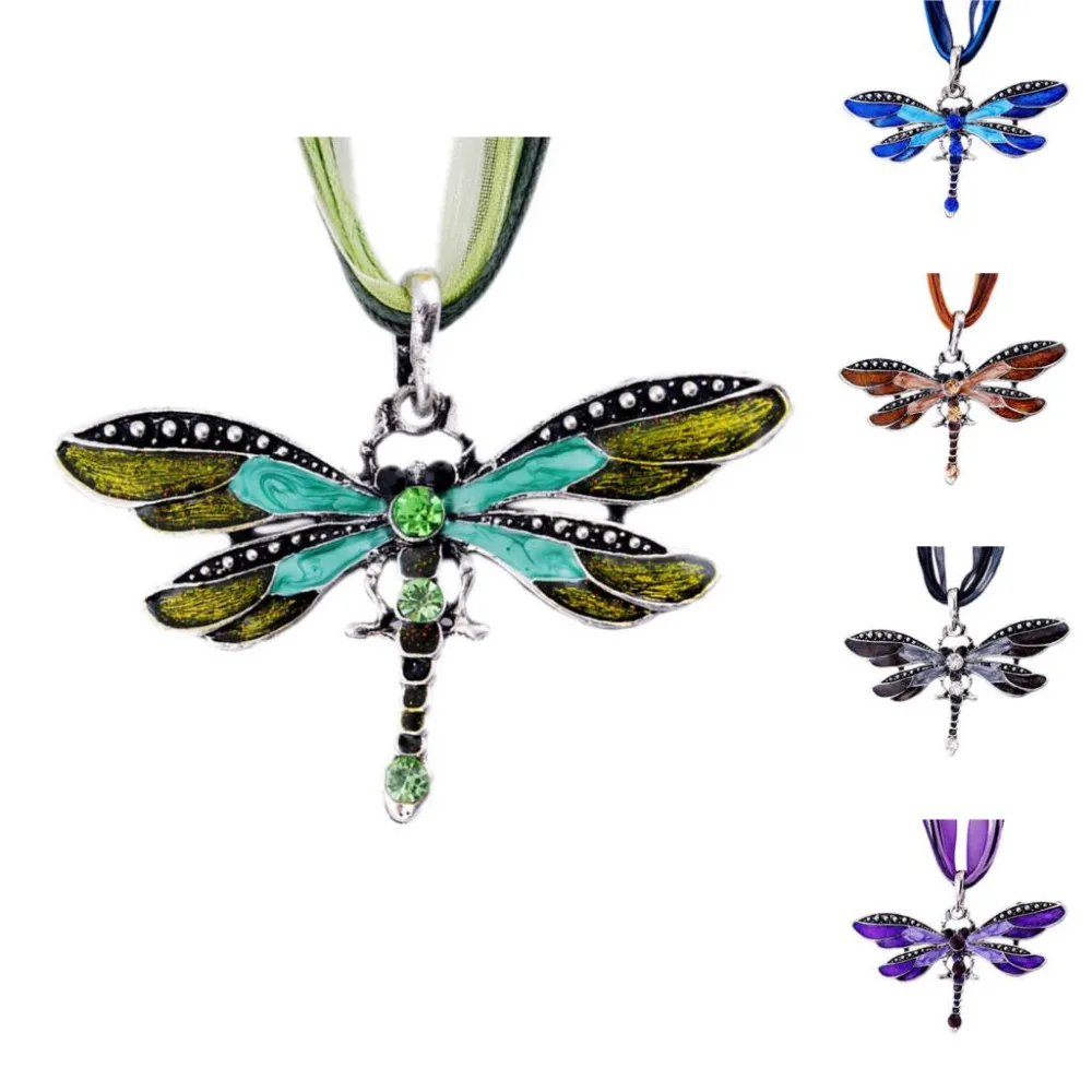 2017 Fashion Antique Dragonfly Crystal Pendant Necklace Women Jewelry ...