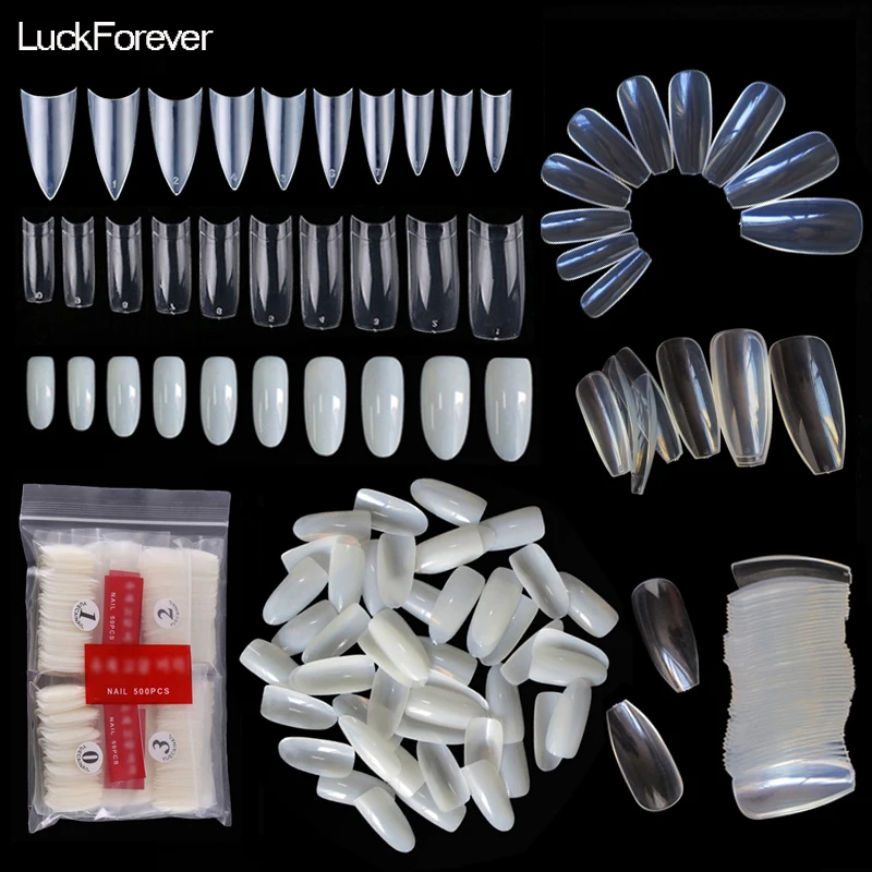 500pc Pack False Nails Clear Stiletto Oval French Nail Art Tips Natural