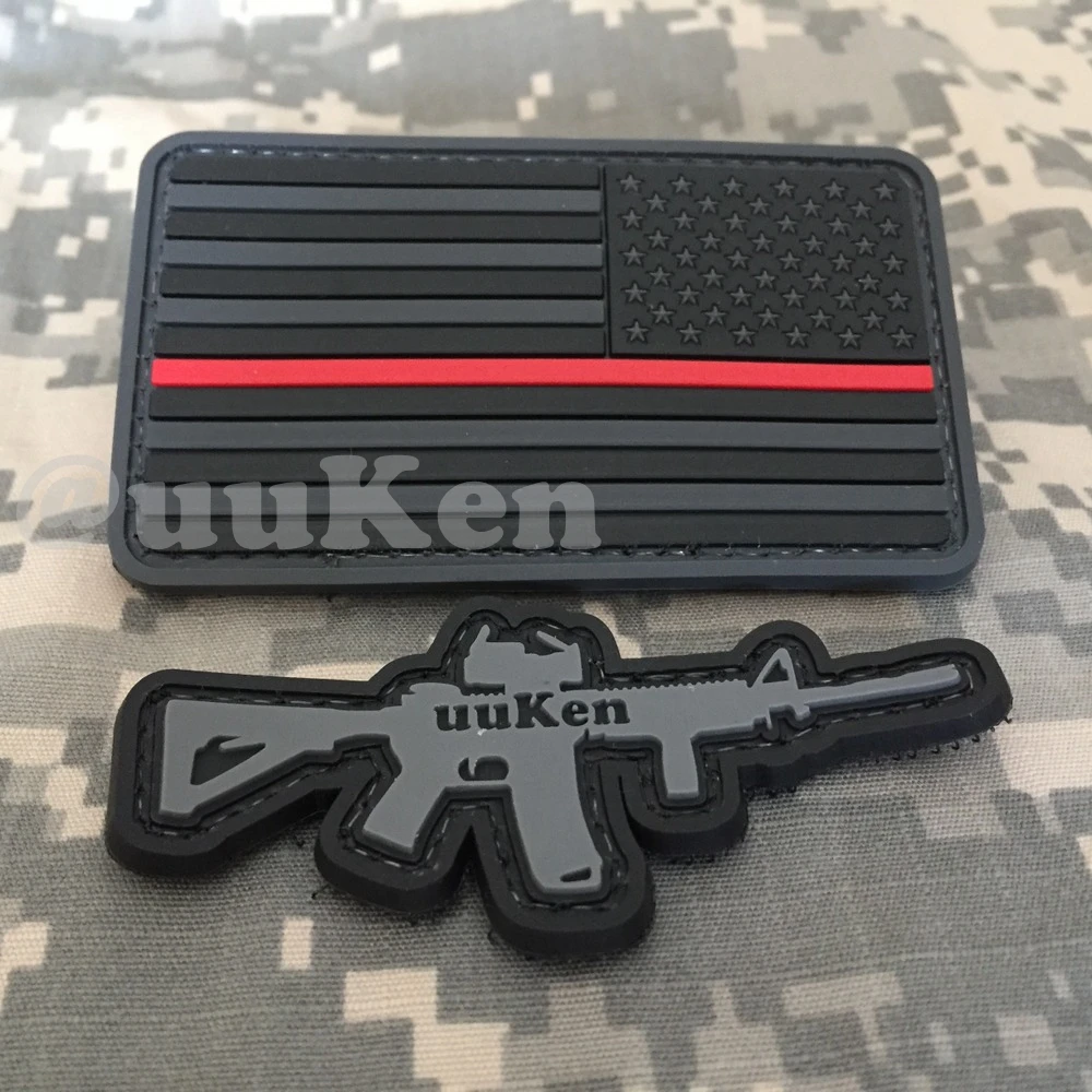 Rubber Patch America Flag Reverse with Red Stripe Line Morale Patches ...