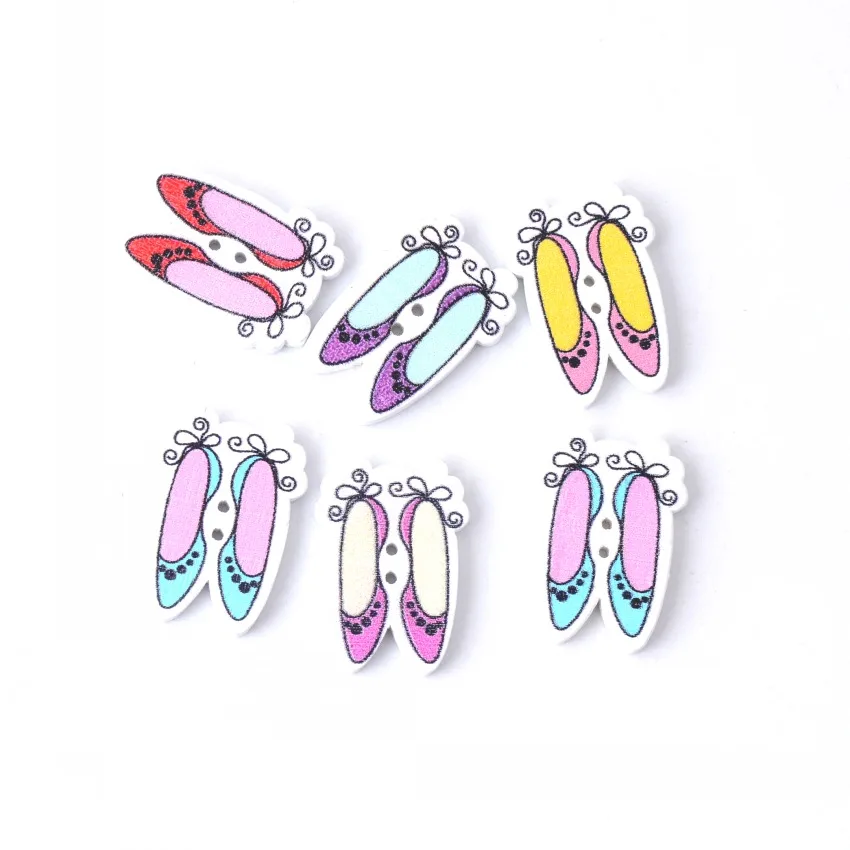 Free-Shipping-Retail-10Pcs-Random-Mixed-2-Holes-Lovely-Shoes-Wood ...