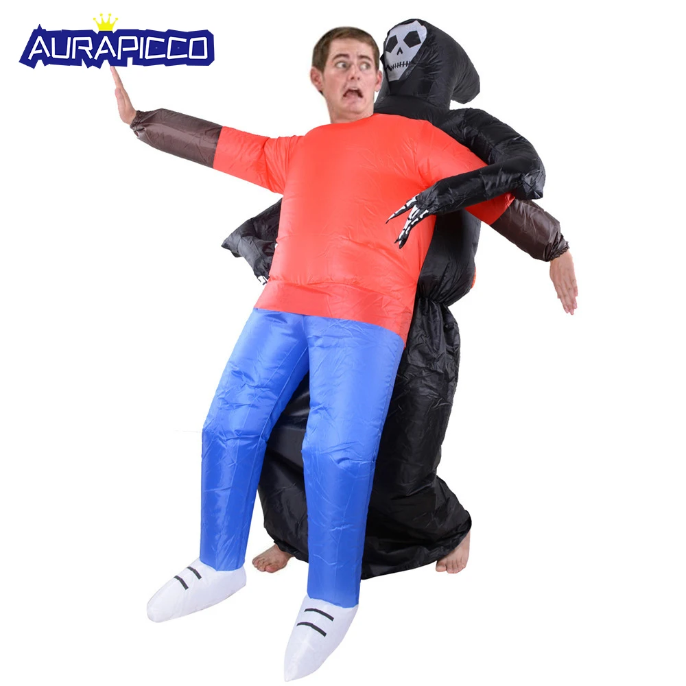 Skeleton Ghost Inflatable Costume Adult Funny Blow Up Suit Party Fancy ...